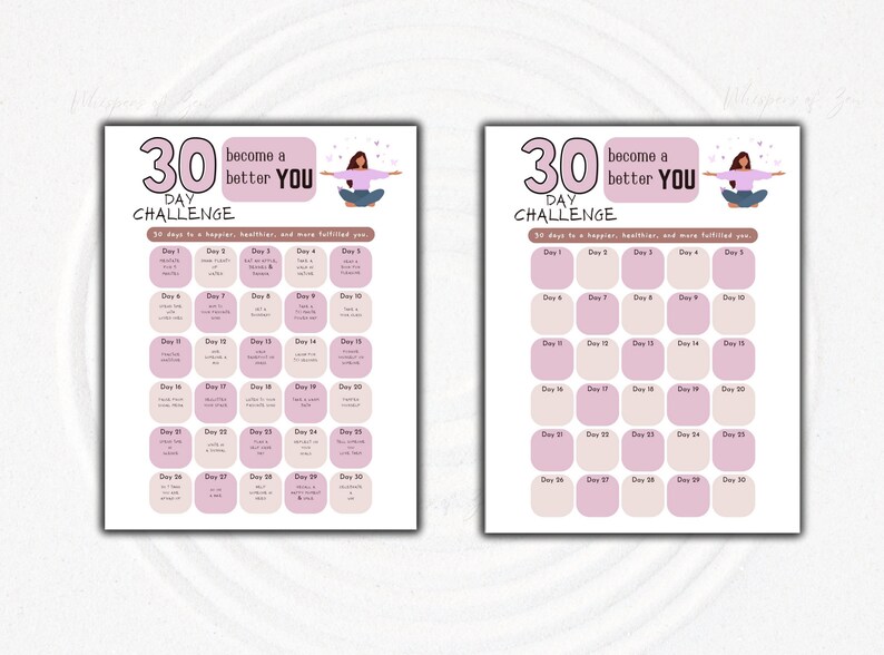 30 Day Challenge Bundle Self Care Checklist Printable Habit Tracker ...