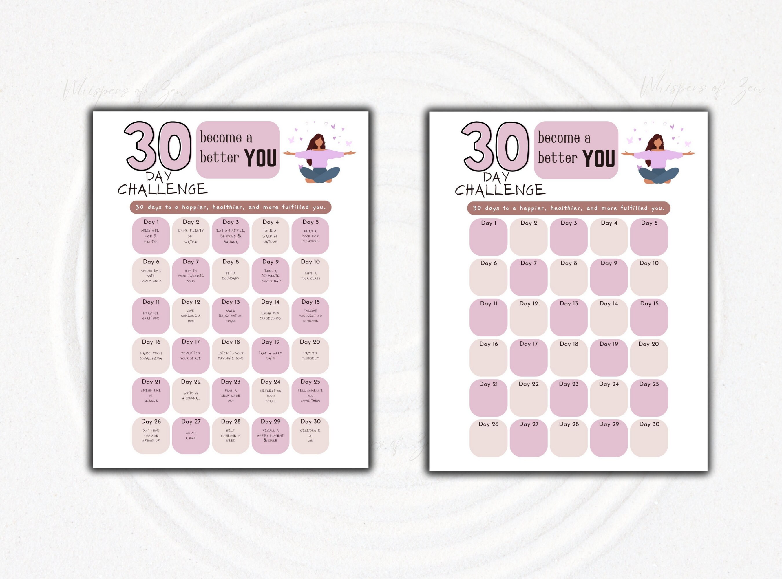 30 Day Challenge Bundle Self Care Checklist Printable Habit Tracker ...