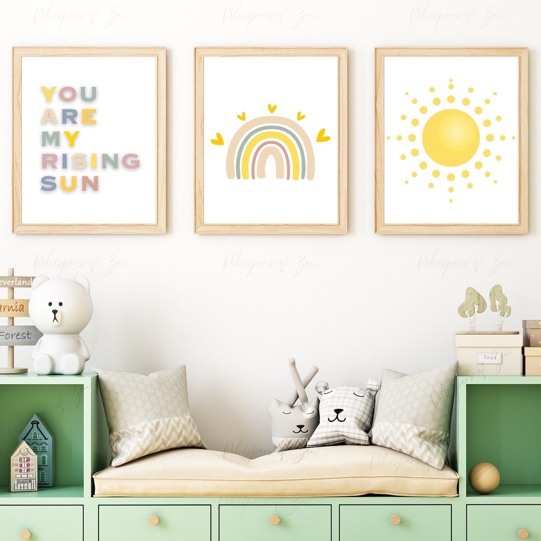 Boho Kinderzimmer Wand Kunst Dekor 3er Set Regenbogen druckbare Spielzimmer Kunst Kinderzimmer ...