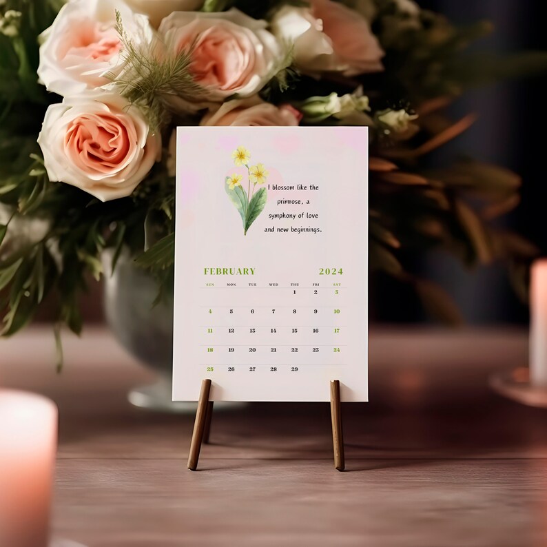 2024 Calendar Printable Desk Calendar Monthly 2024 Watercolor Floral ...