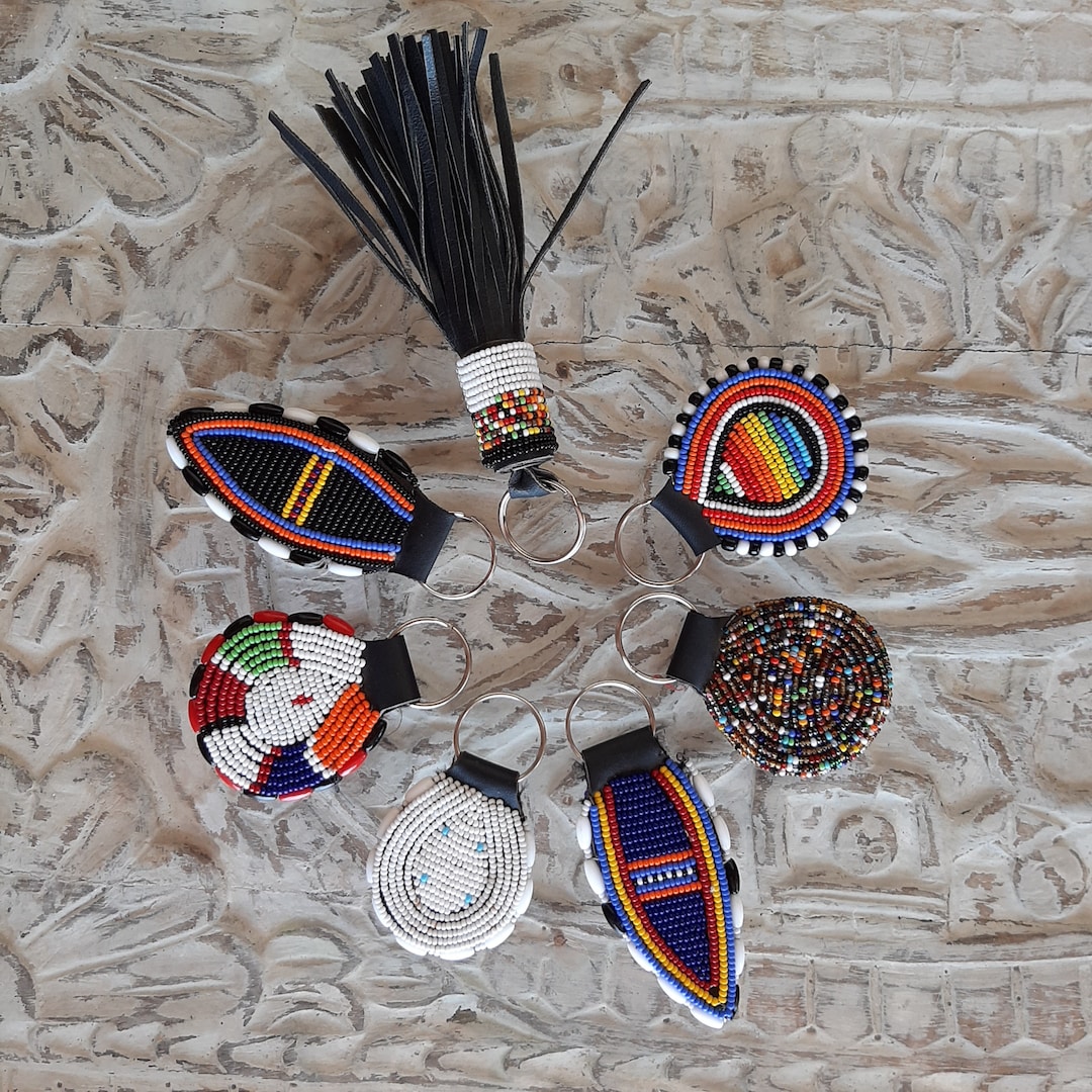 Original Kenyan Unisex Masai Keychain Handmade in Multicolor Beads ...