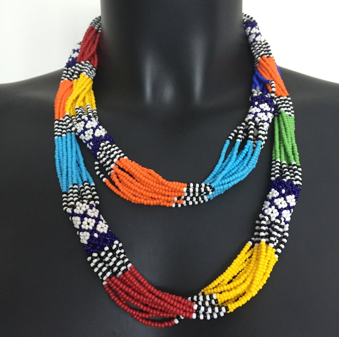 Original Kenyan Masai Tribal Necklace Handmade in Multicolor Beads ...