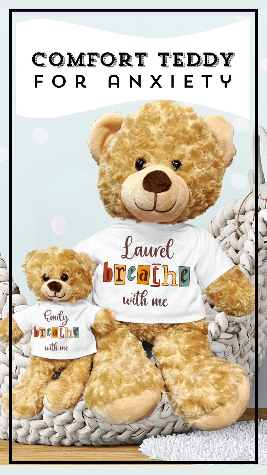 Teddy Bear Gift Comfort Bear Emotional Support Personalized Worry Bear ...
