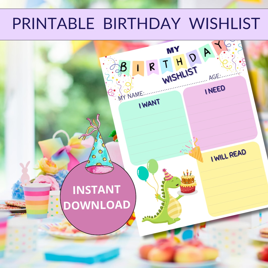 Printable Birthday Gift Wish List Template Kids Birthday Wish - Etsy