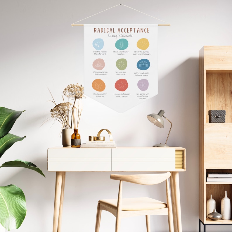 Radical Acceptance Pennant Coping Statement Banner Counselor Decor Wall ...