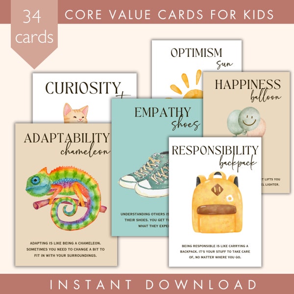 Values and Character Cards - Etsy