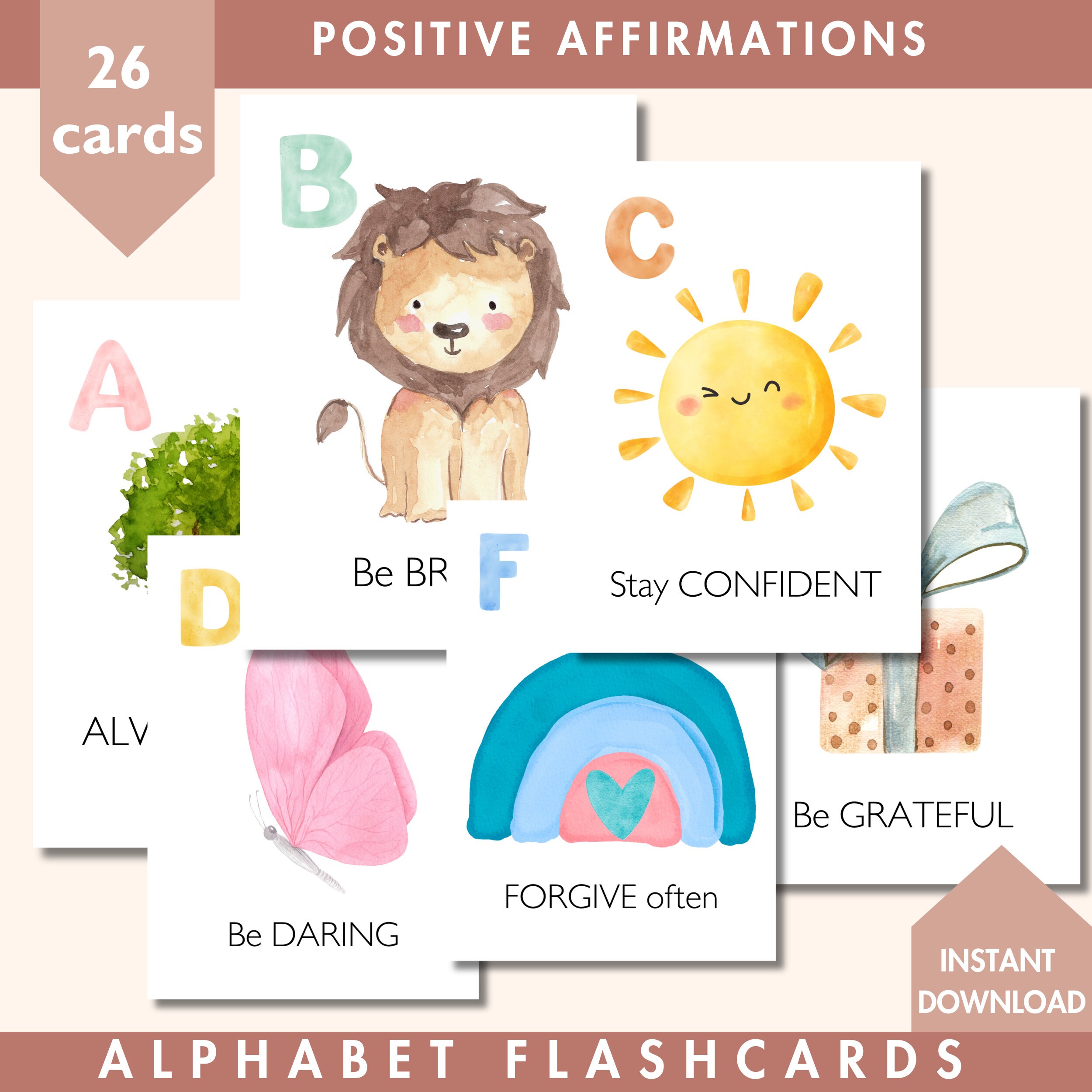 Learn ABC Alphabet Flashcards Positive Affirmation Alphabet Kid ...