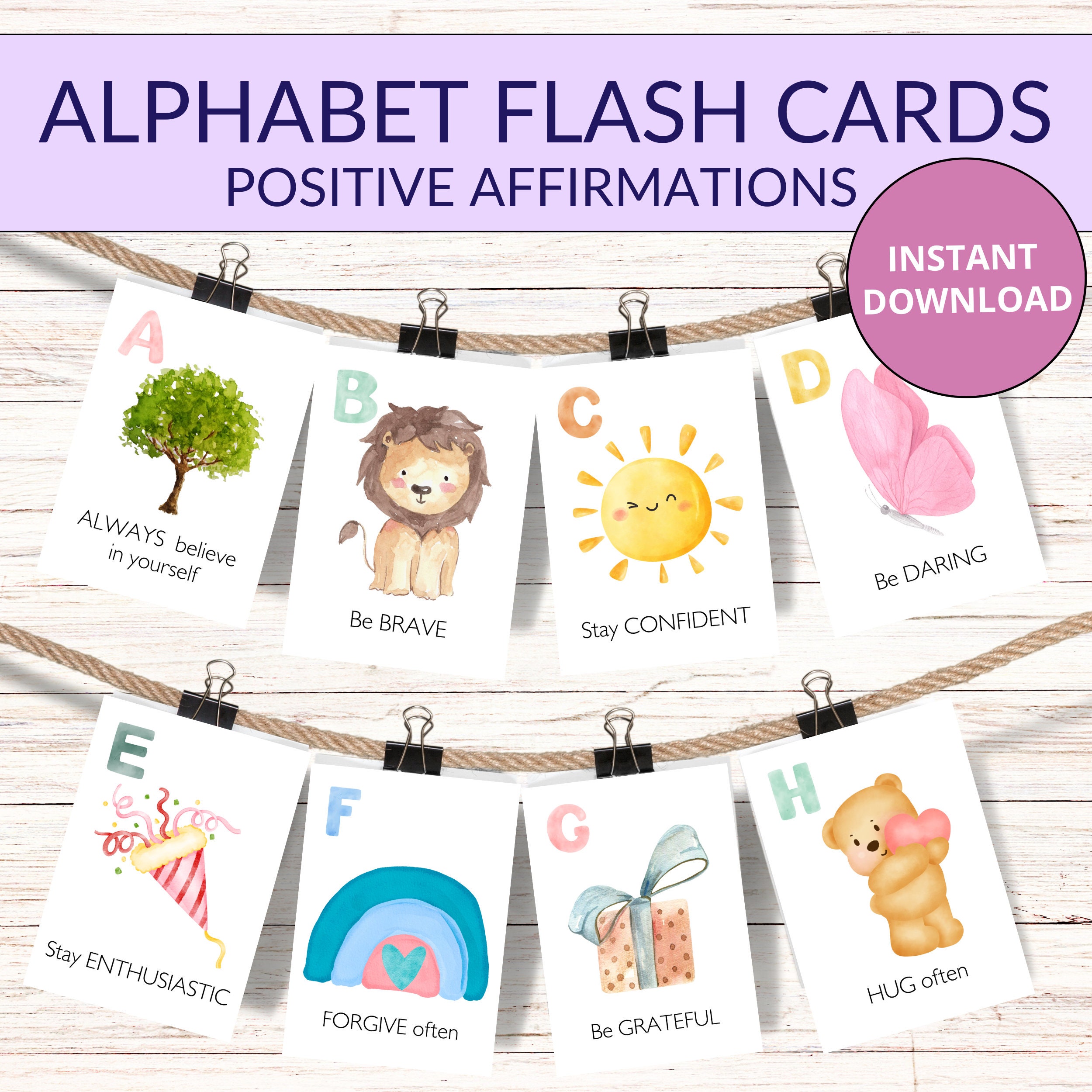 Learn ABC Alphabet Flashcards Positive Affirmation Alphabet Kid ...