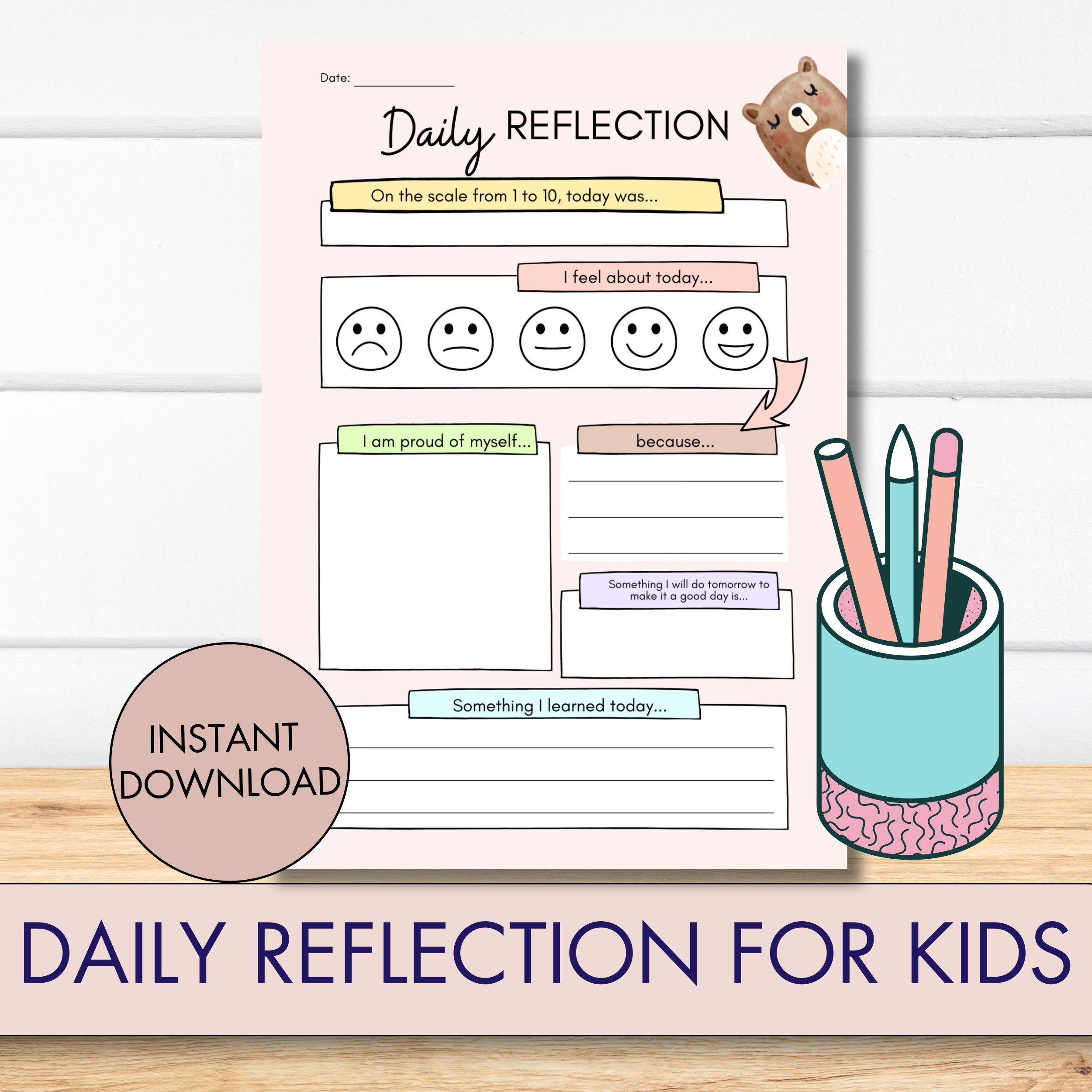 Daily Reflection Kids Mental Health Check in School Counselor Therapy ...
