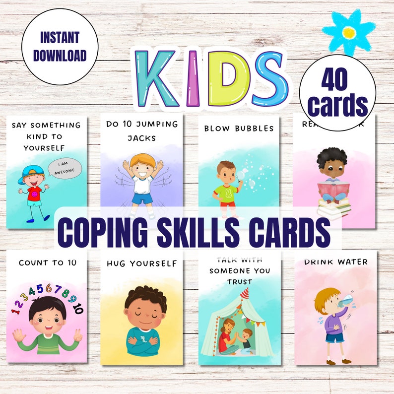 Coping Skills Flashcards for Kids Calming Cards Emotional - Etsy