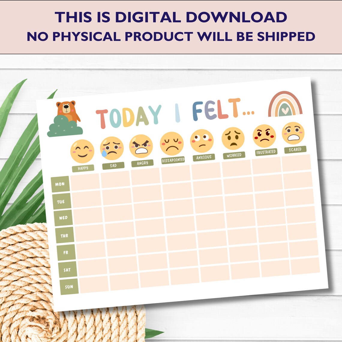 Printable Tracker Feelings Chart Weekly Mood Tracker Printable Mood ...
