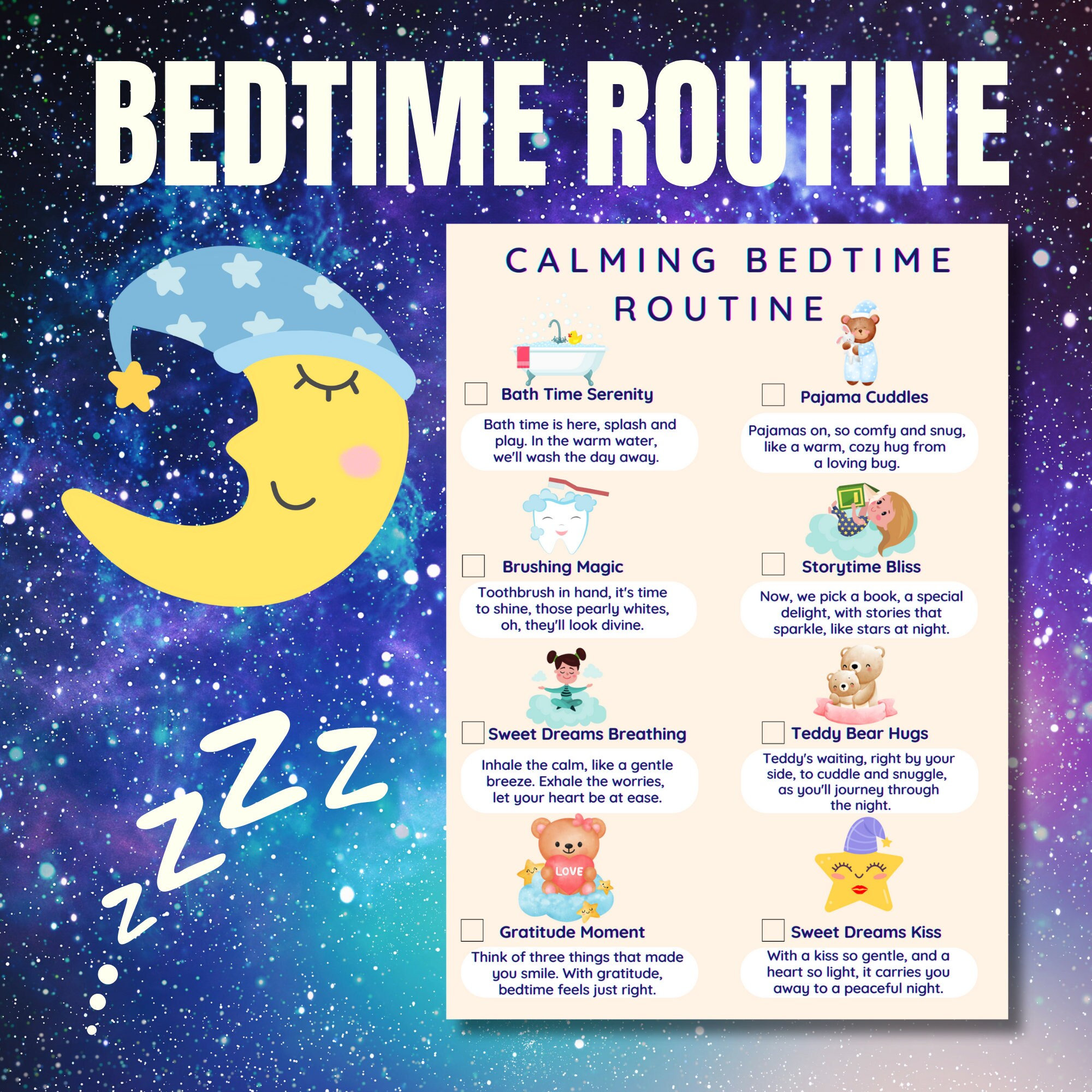 Bedtime Checklist Children Bedtime Chart Sleep Schedule - Etsy