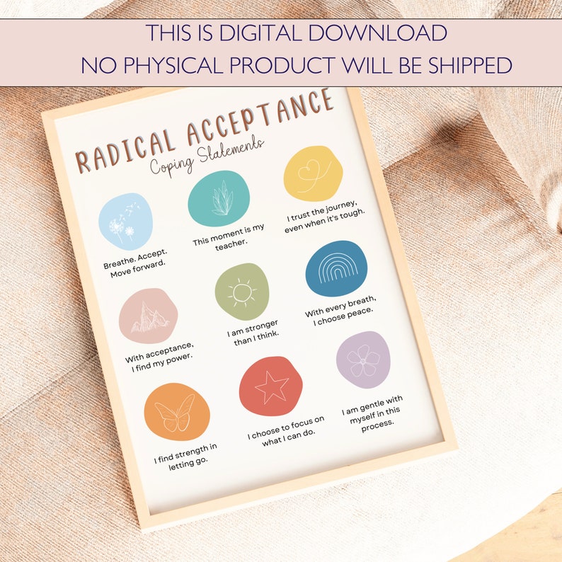 Radical Acceptance Poster Coping Skill Therapy Tool Coping Statement ...