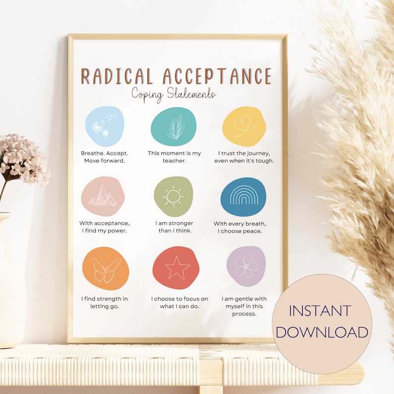 Radical Acceptance Poster Coping Skill Therapy Tool Coping Statement ...