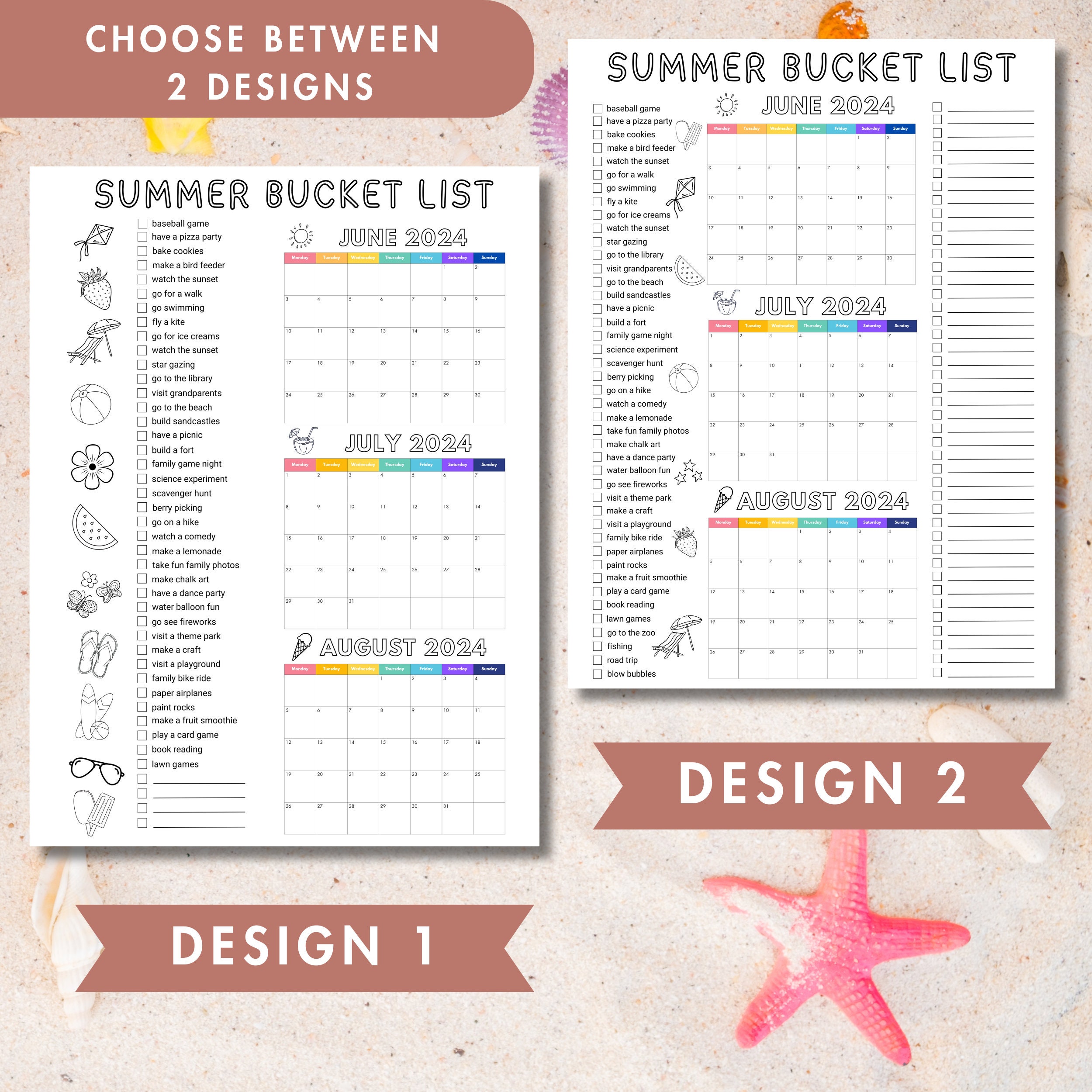 Summer Activity Calendar Summer to Do List Summer Fun Bucket List 2024 ...
