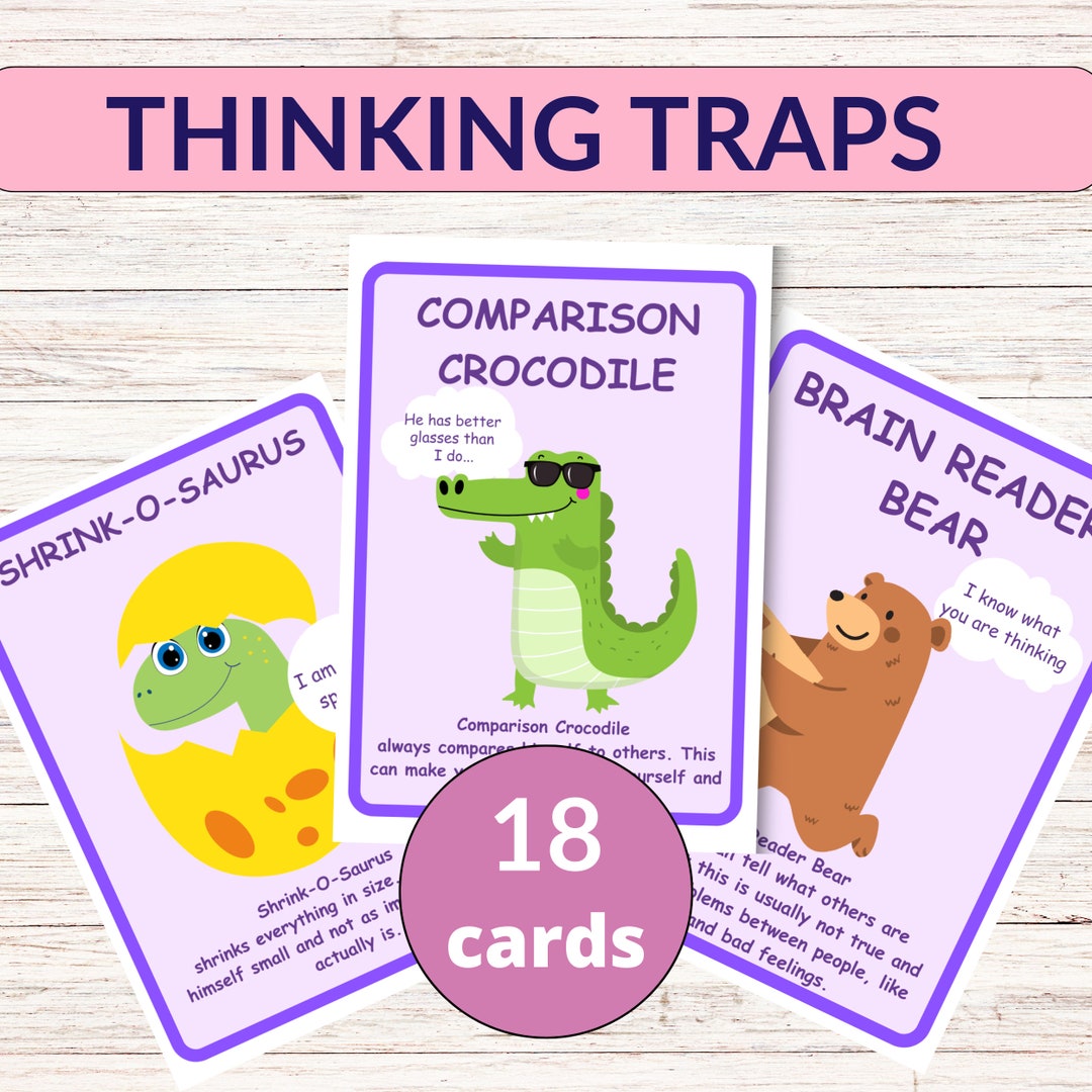 Cognitive Distortion Flashcard Kid Printable Thinking Trap Thinking ...
