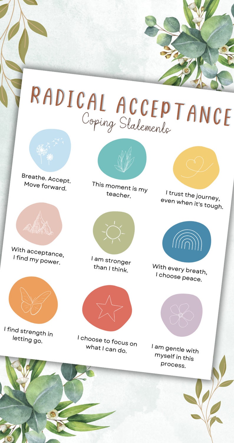Radical Acceptance Poster Coping Skill Therapy Tool Coping Statement ...
