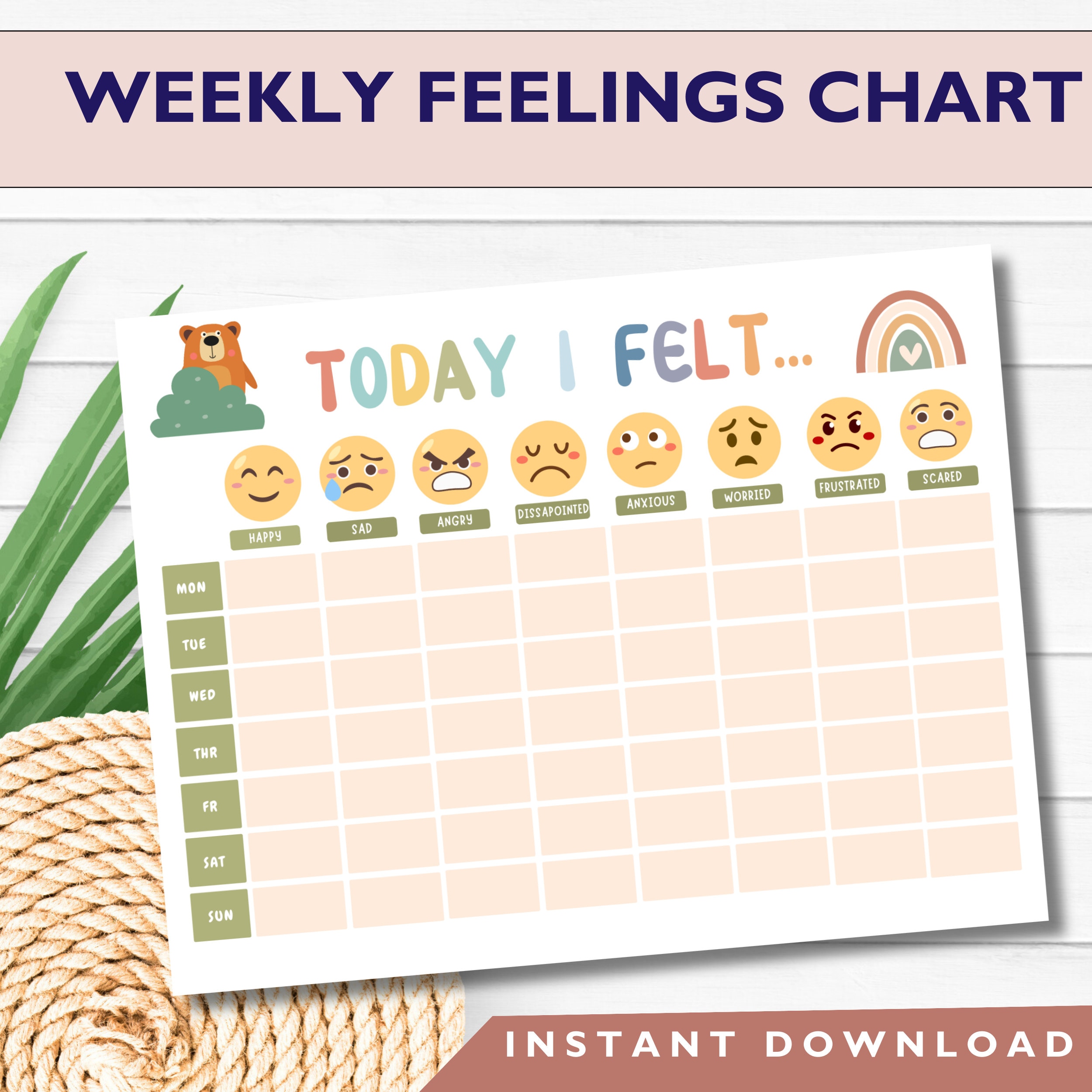 Printable Tracker Feelings Chart Weekly Mood Tracker Printable Mood ...