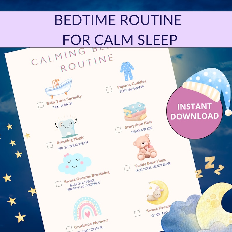 Bedtime Routine Chart Poster Bedtime Routine Printable Kids Bedtime ...