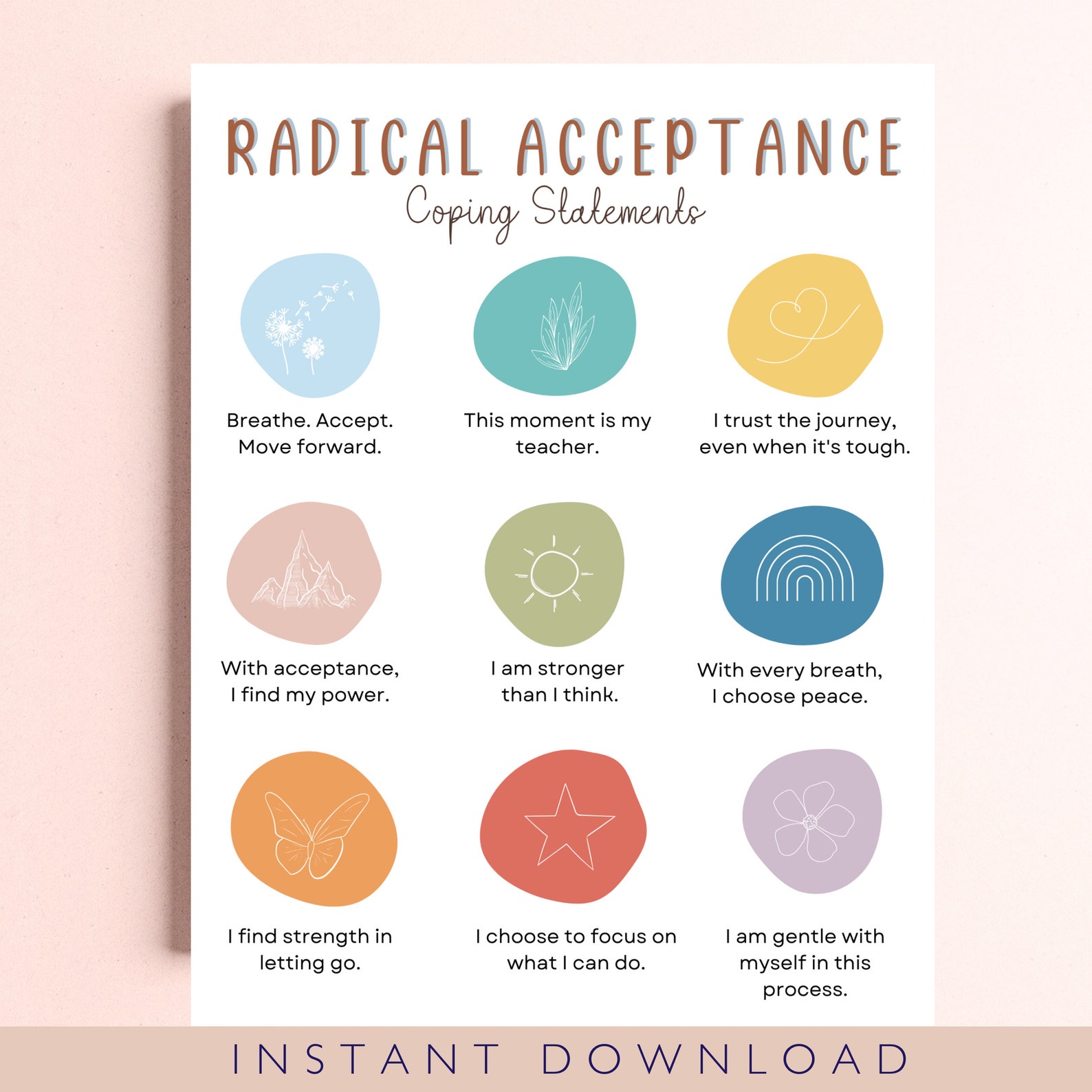 Radical Acceptance Poster Coping Skill Therapy Tool Coping Statement ...