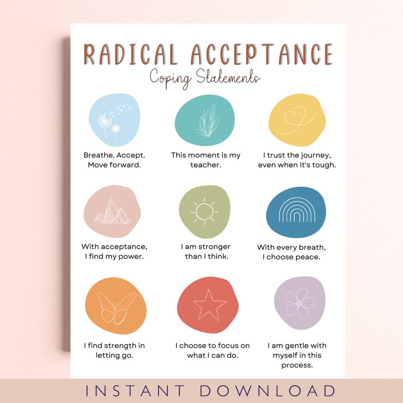 Radical Acceptance Poster Coping Skill Therapy Tool Coping Statement ...