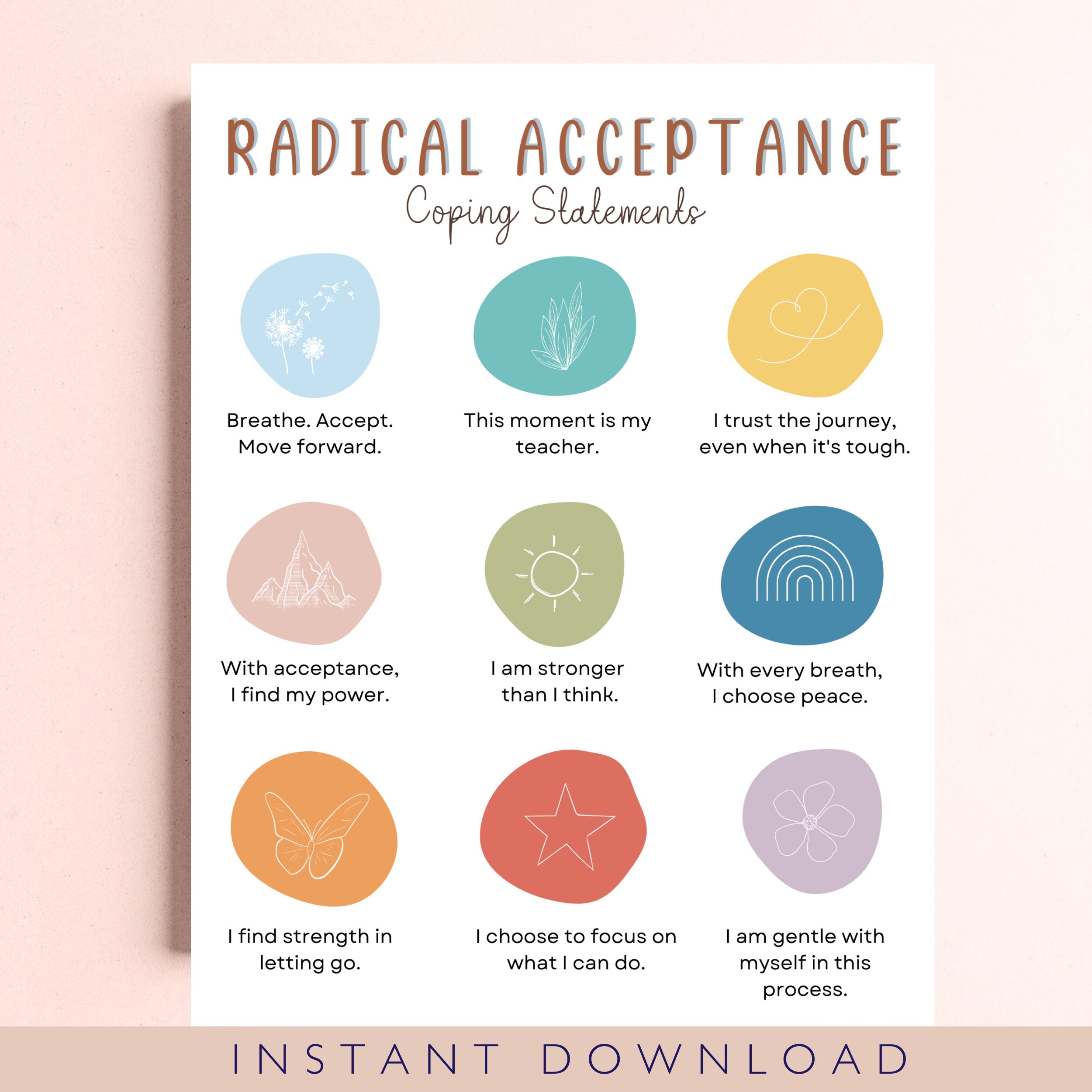 Radical Acceptance Poster Coping Skill Therapy Tool Coping Statement ...