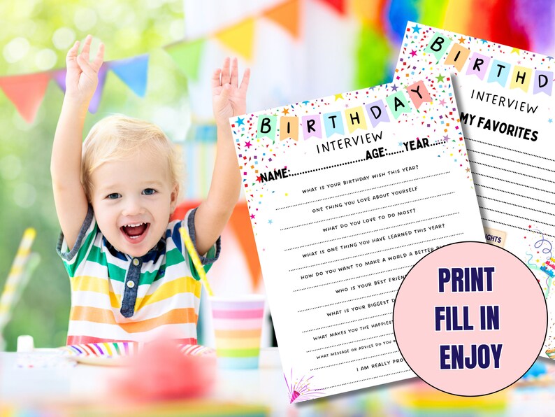 Kid Birthday Interview Printable Questionnaire Kid Memory - Etsy