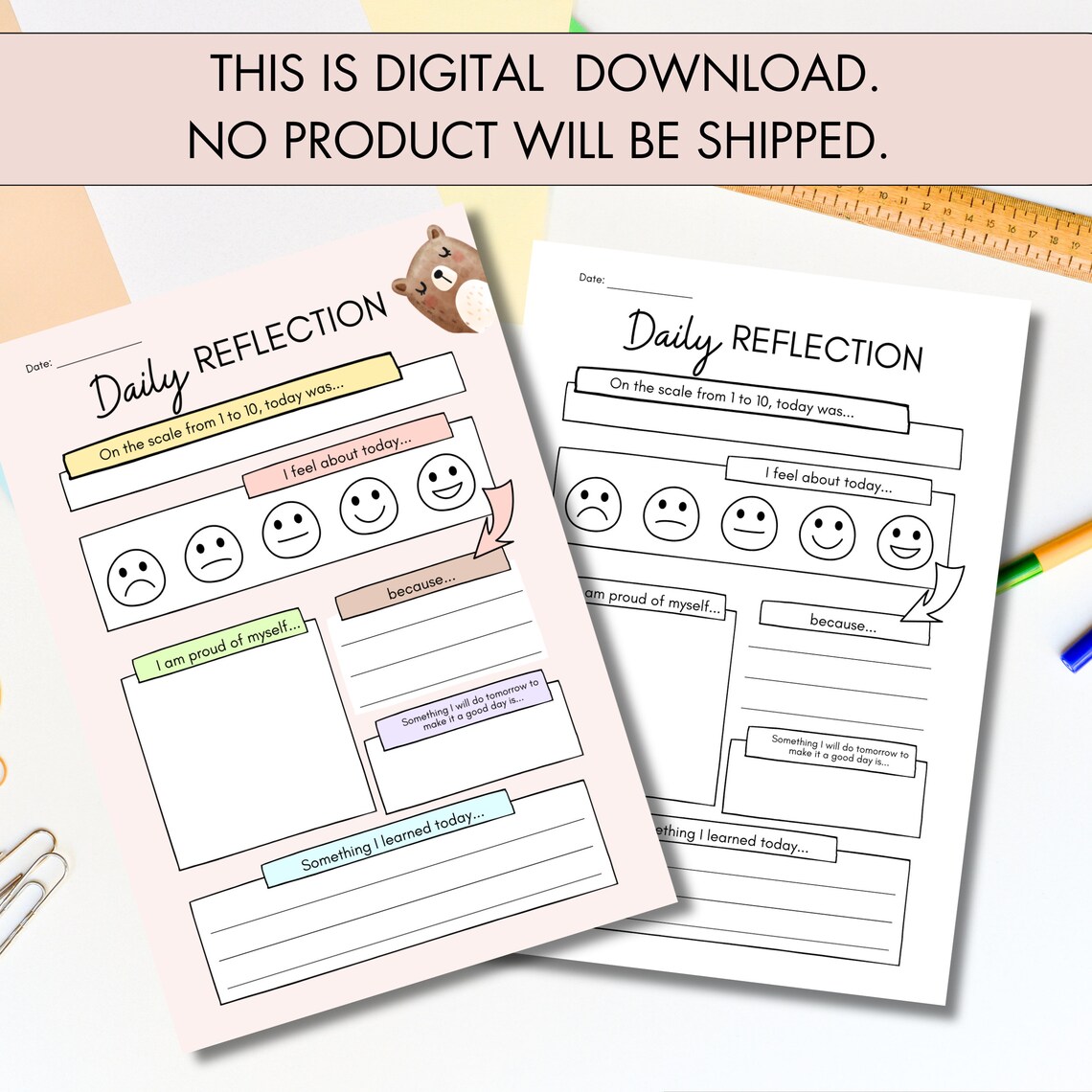 Daily Reflection Kids Mental Health Check in School Counselor Therapy ...