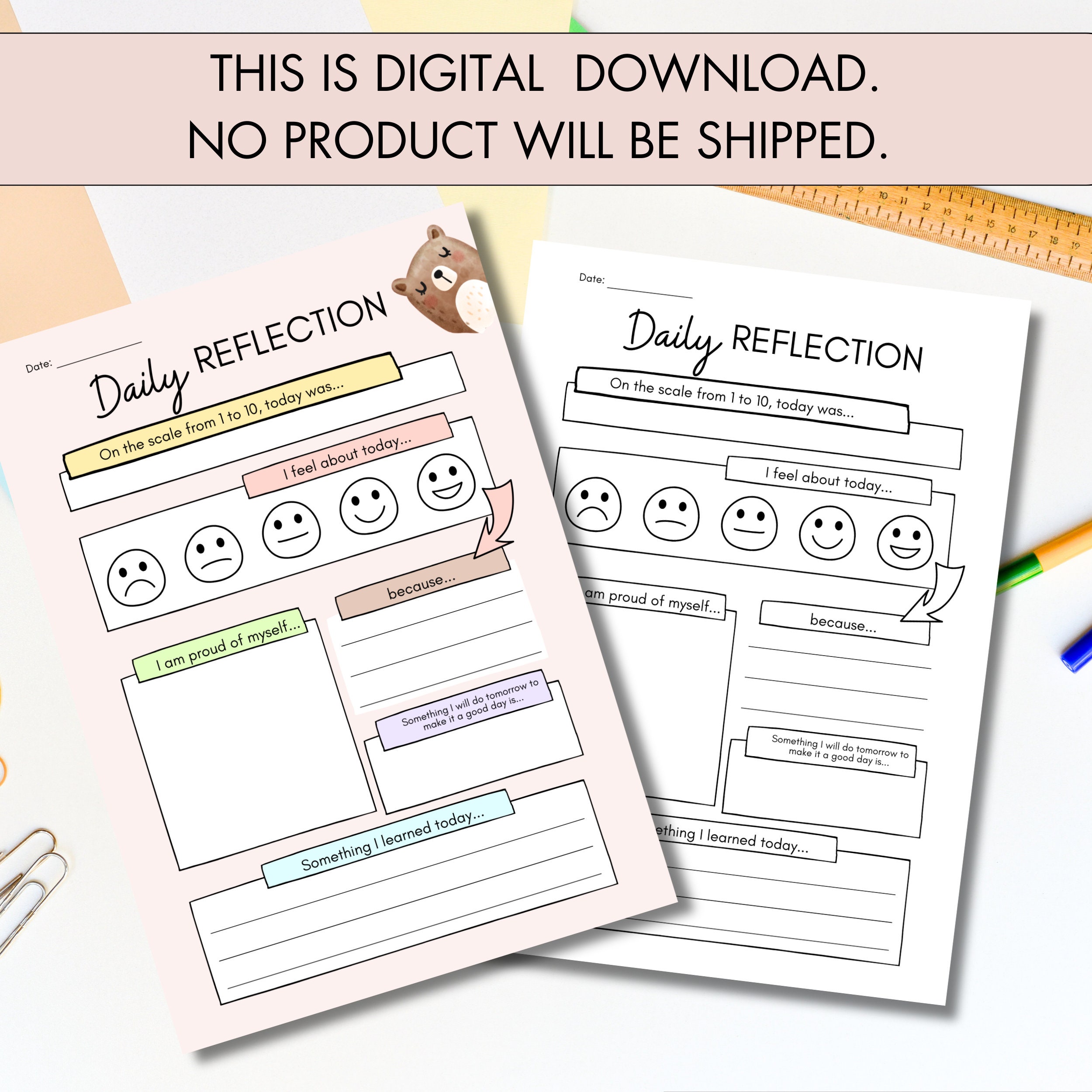 Daily Reflection Kids Mental Health Check in School Counselor Therapy ...