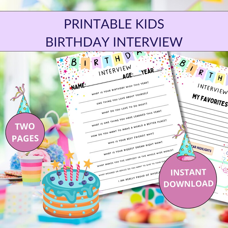 Kid Birthday Interview Printable Questionnaire Kid Memory - Etsy