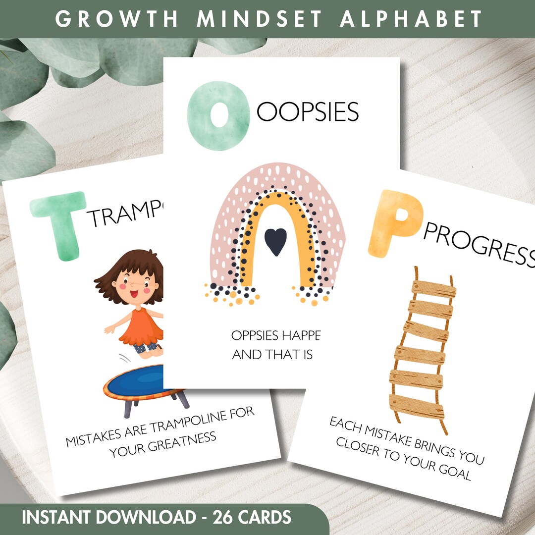 ABC Printable Alphabet Growth Mindset Preschool Flashcards Educational ...