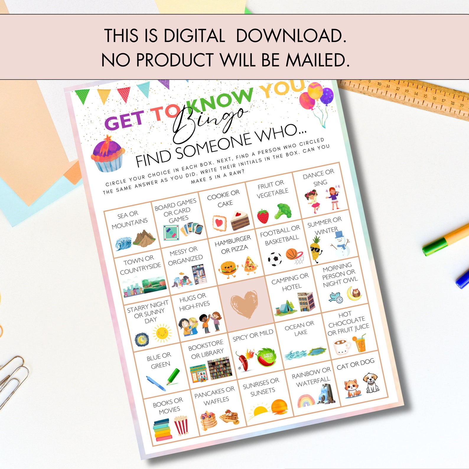 Find Someone Who Bingo Get to Know You Game Kids Bingo Family Game ...