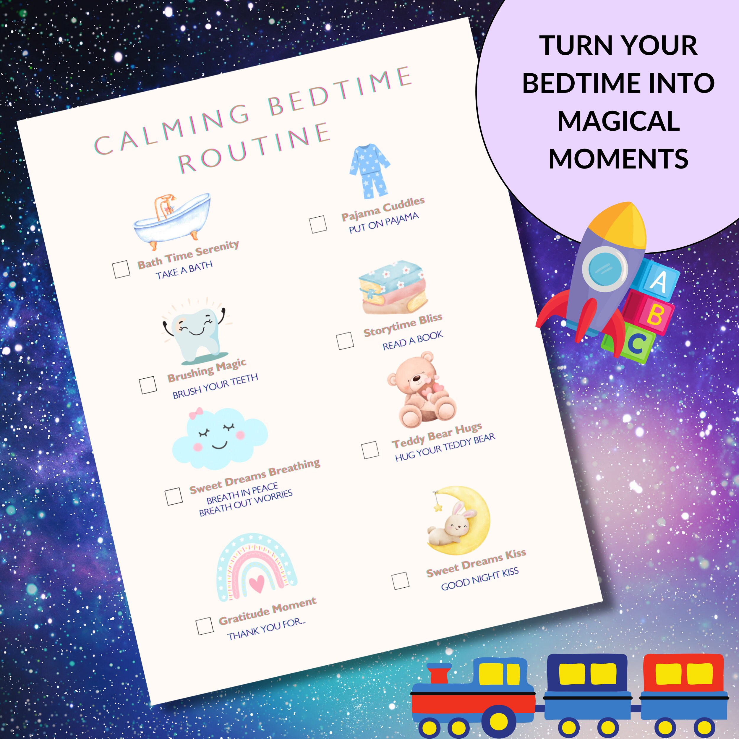 Bedtime Routine Chart Poster Bedtime Routine Printable Kids Bedtime ...