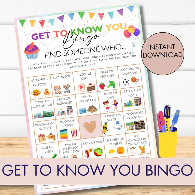 Find Someone Who Bingo Get to Know You Game Kids Bingo Family Game ...