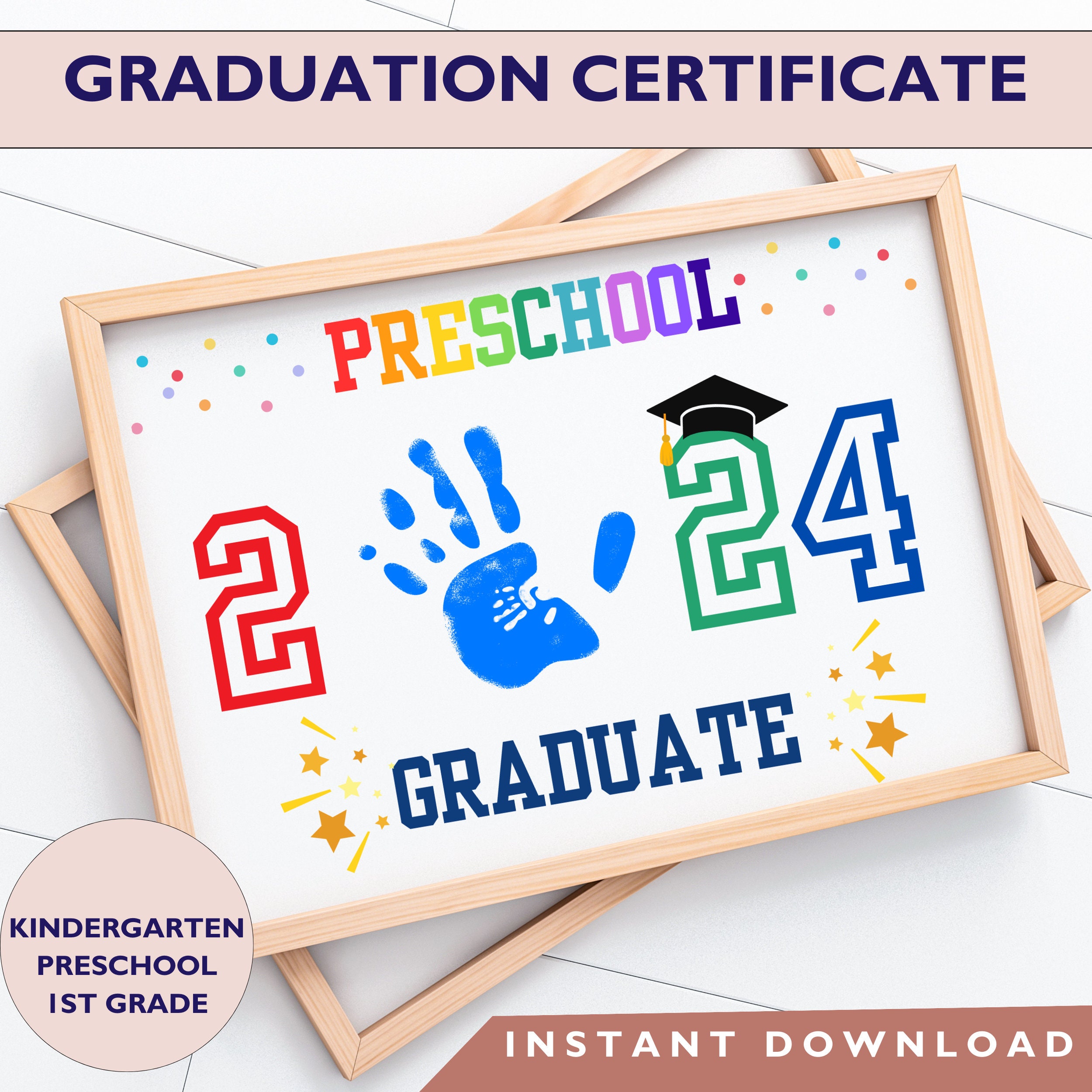 Handprint Print Graduation Printable 2024 School Graduation Diploma ...