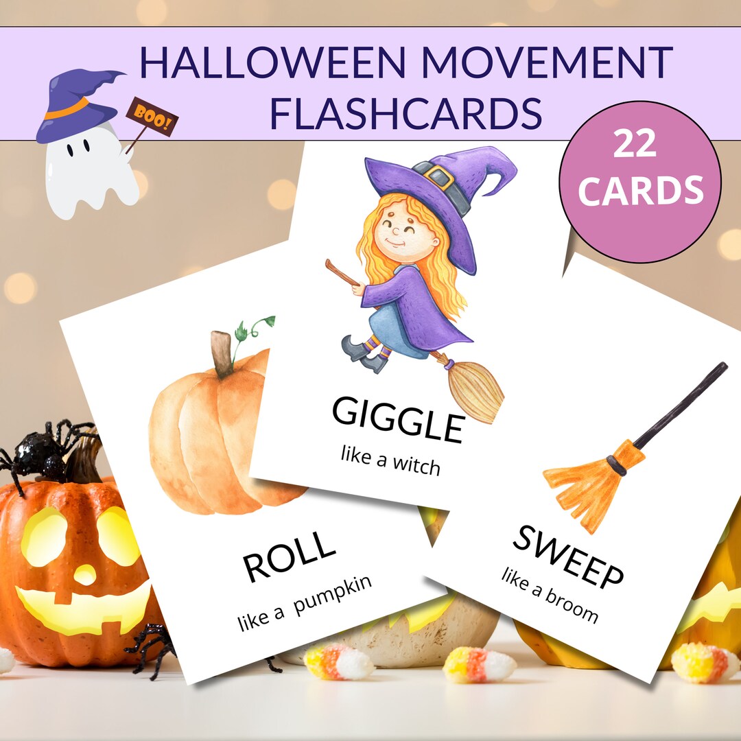 Halloween Movement Flashcard Kids Printable Flash Card - Etsy