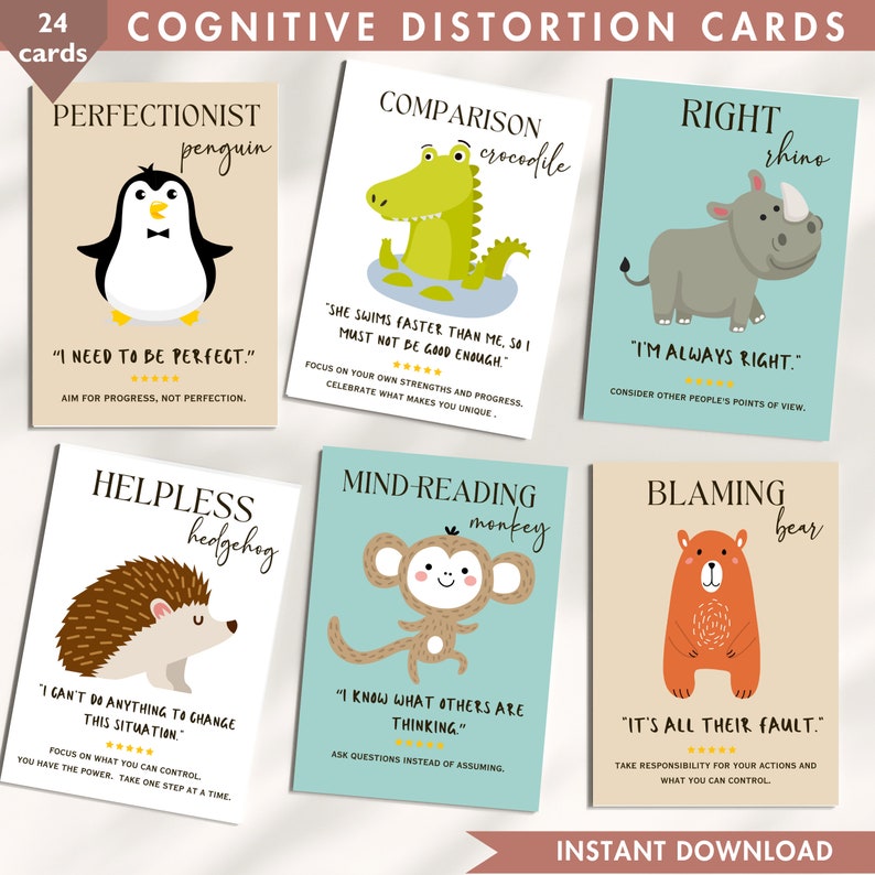 Therapy Card Cognitive Distortion School Counselor Printable Card ...