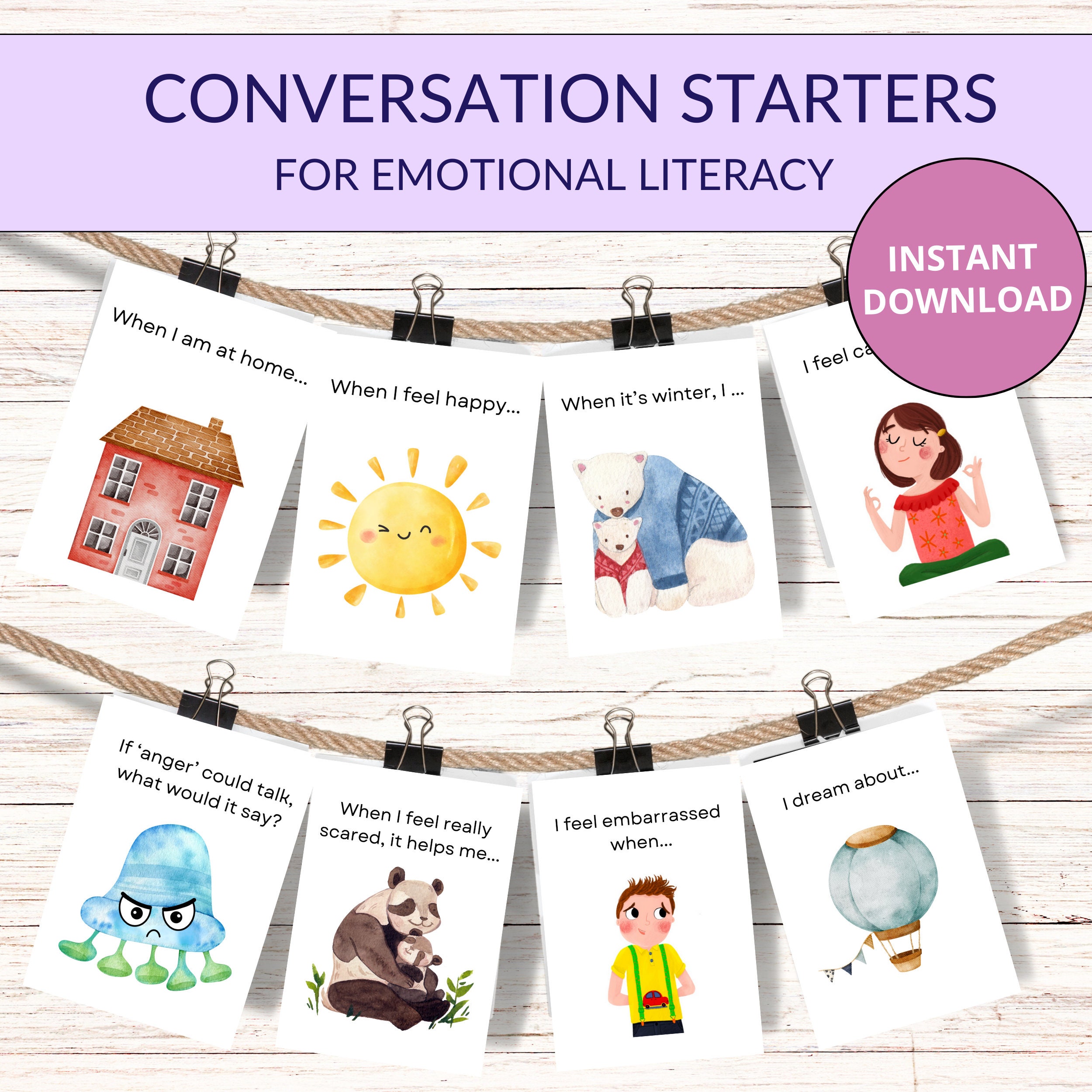 Conversation Starters Feeling Card Emotional Literacy Kid Mental ...