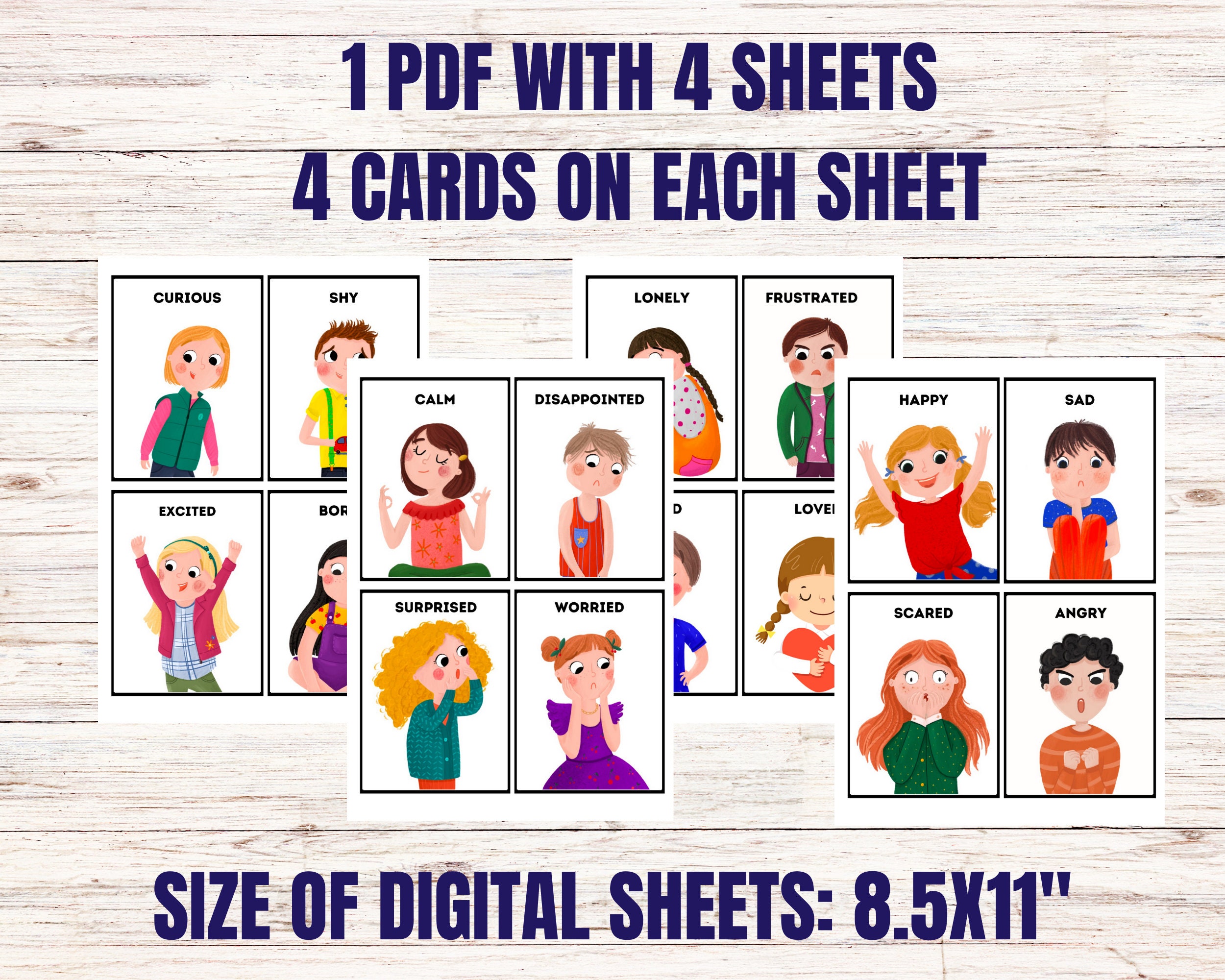 Emotion Feelings Flashcards Printable Kid Emotional Intelligence Cards ...
