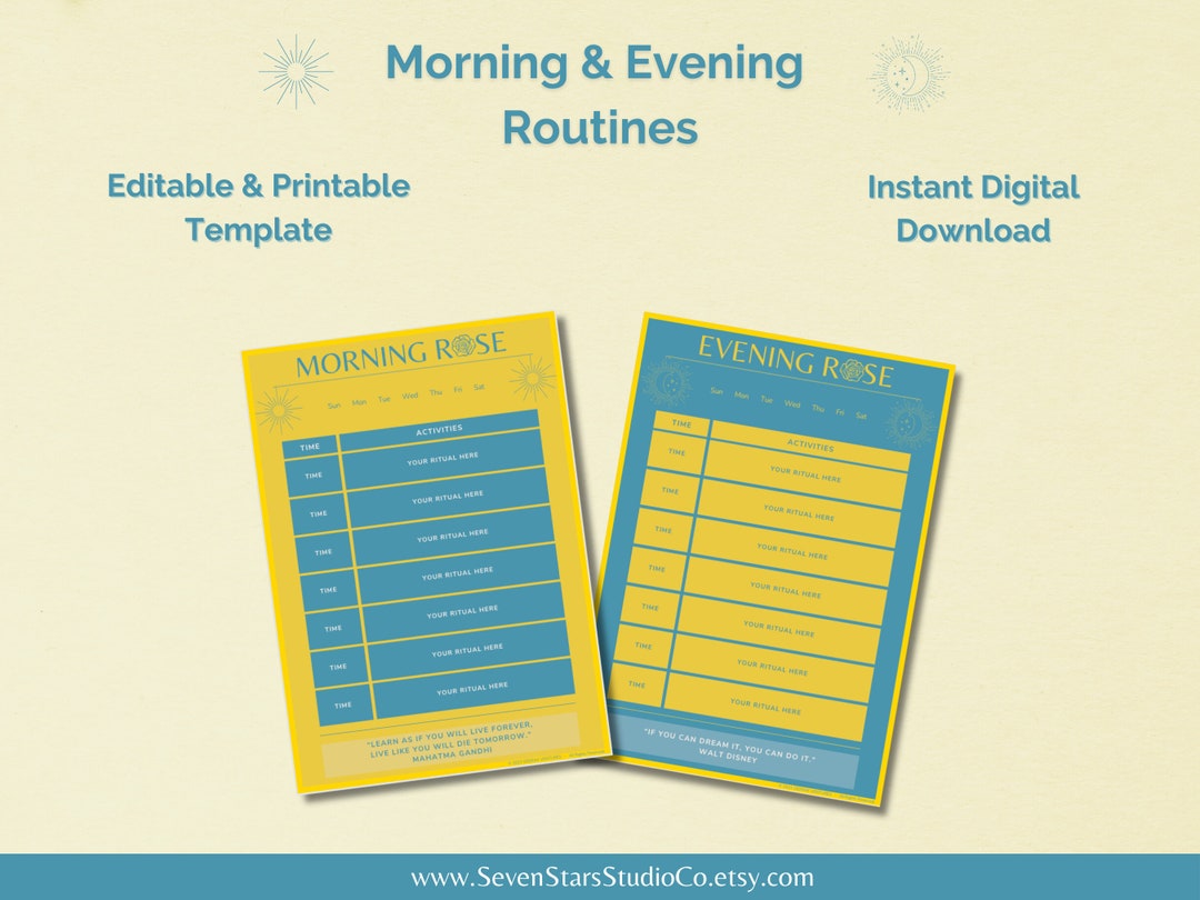 Editable Morning and Evening Routines Template Minimal - Etsy