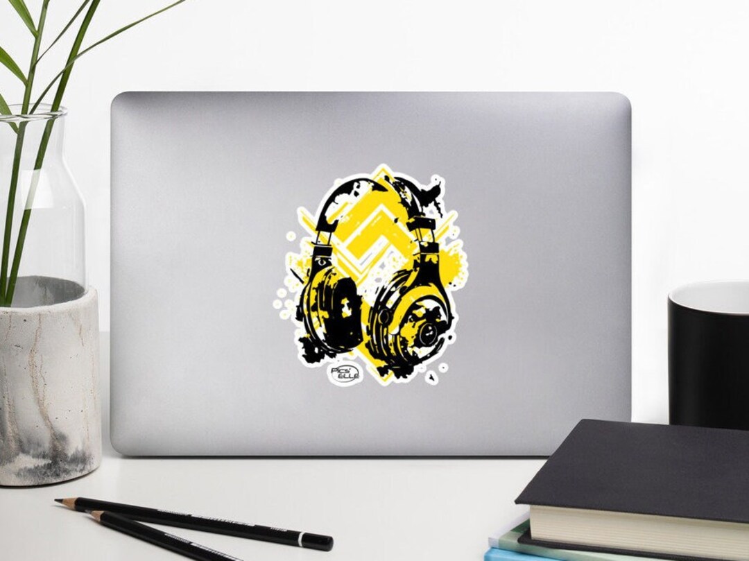 Headphone Stickers in Stencil Effect on Yellow Paint and Transparent ...