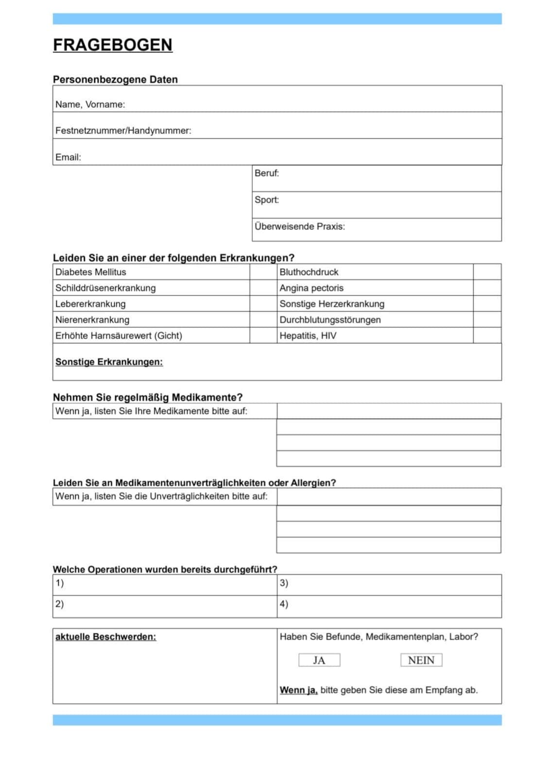 Anamnesis Questionnaire-patient Questionnaire-anamnesis Form for ...