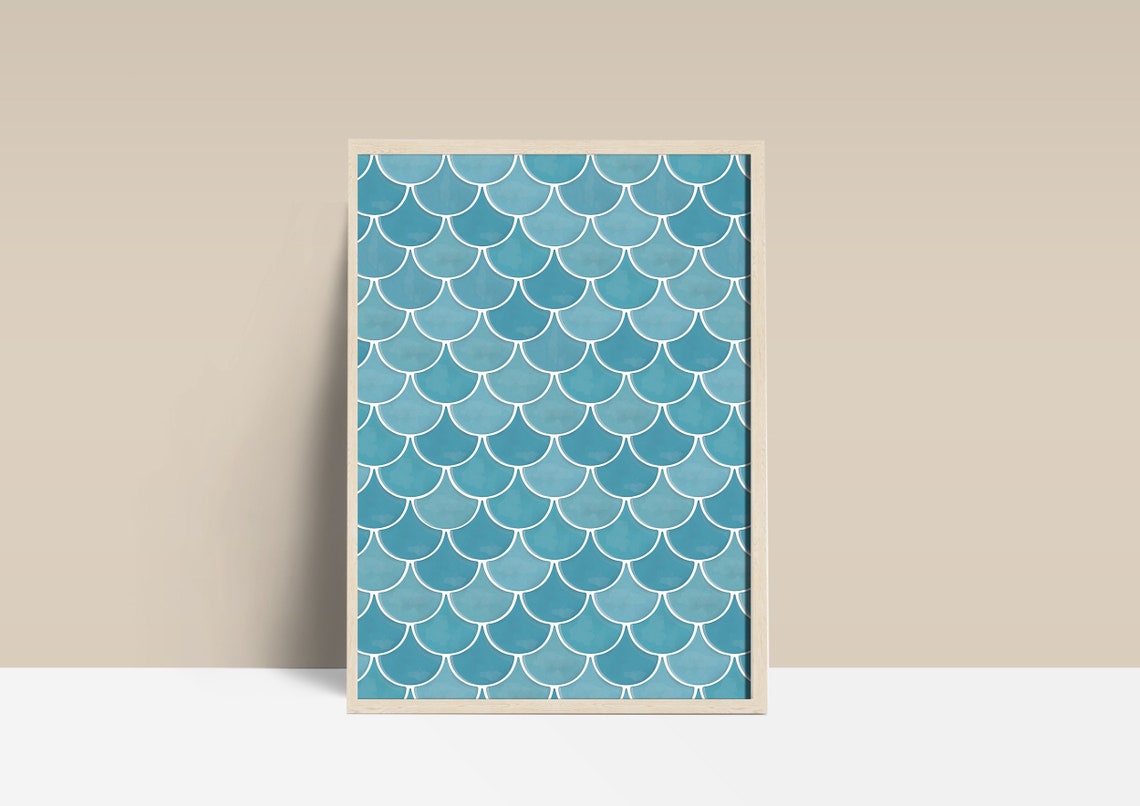 Blue Mermaid Scales Poster, Mermaid Art Digital Print, Mermaid Scales ...