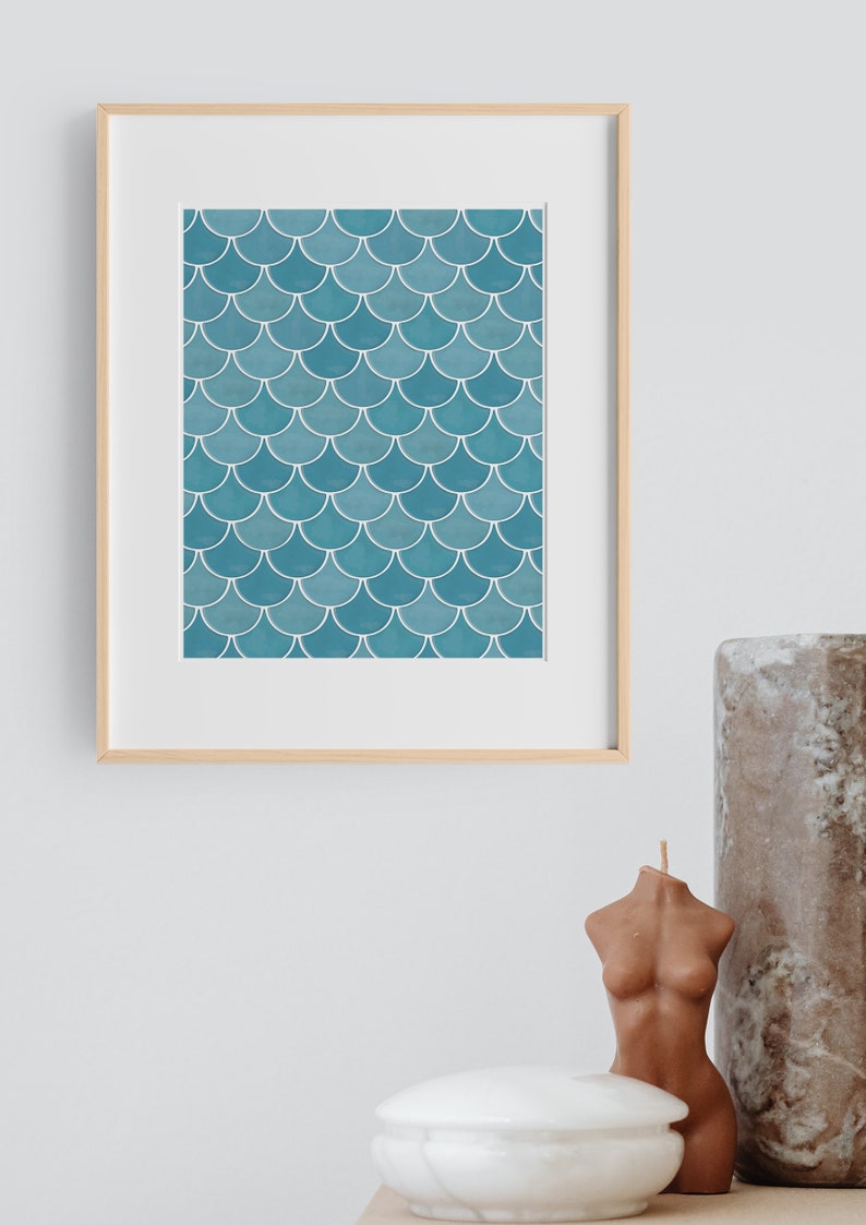 Blue Mermaid Scales Poster, Mermaid Art Digital Print, Mermaid Scales ...