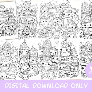 40 Kawaii Bakery Sweets Coloring Pages Book Volume 2, Kids, Adults ...