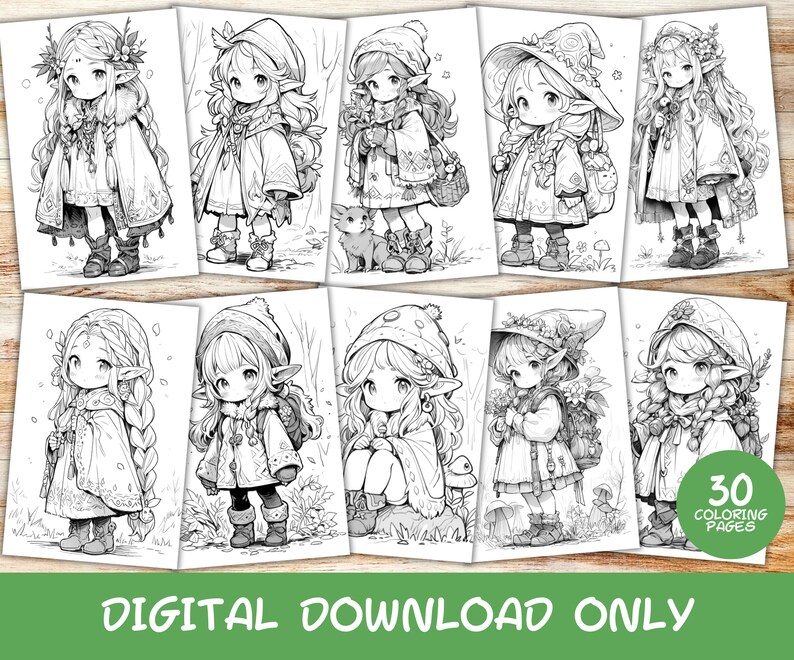 30 Forest Elves Volume 3 Coloring Pages Book, Kids, Adults Instant ...