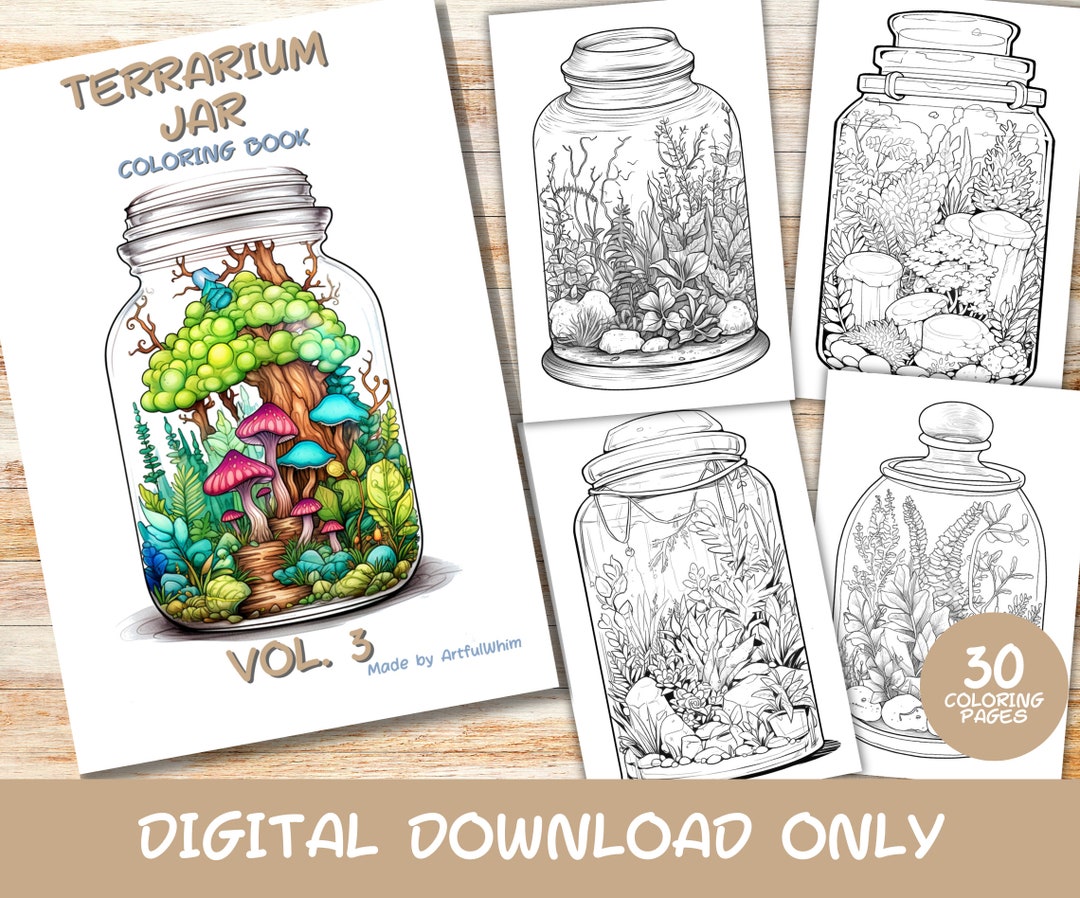 30 Terrarium Jar Volume 3 Coloring Pages Book, Adults, Instant Download ...