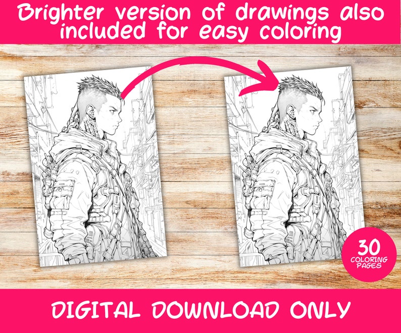30 Cyberpunk Humans Volume 4 Coloring Pages Book, Kids, Adults Instant ...