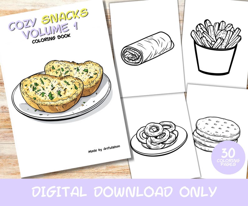 30 Cozy Snacks Volume 1 Coloring Pages Book, Kids, Adults, Instant ...