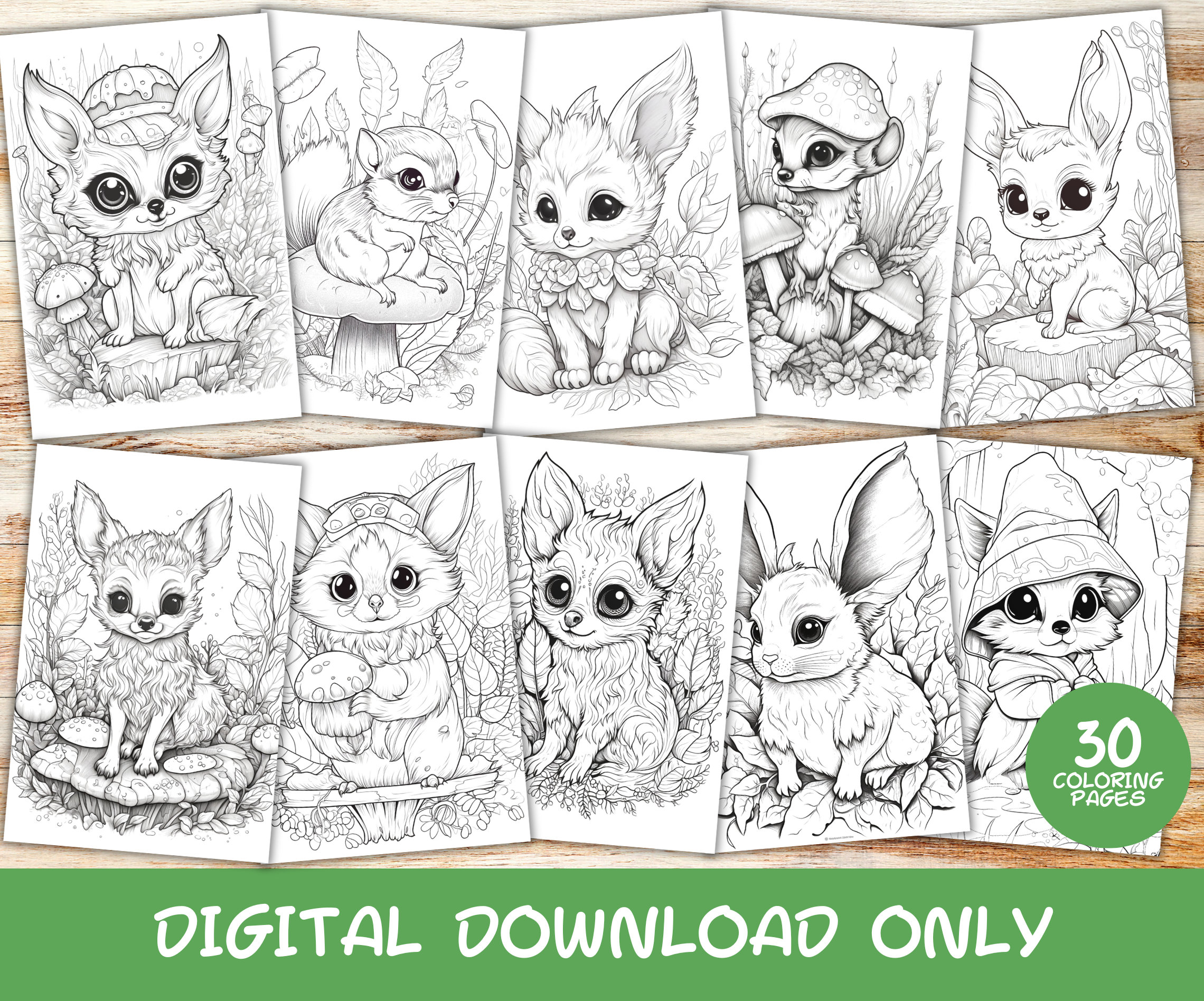 30 Little Forest Creatures Volume 1 Fantasy Coloring Pages Book, Kids ...